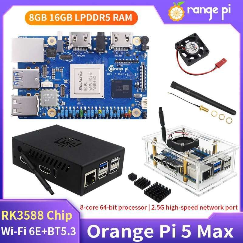 Orange Pi 5 Max 8GB 16GB RAM LPDDR5 Rockchip RK3588 Development Board M2 NVMe 2.5G LAN WiFi6E ...