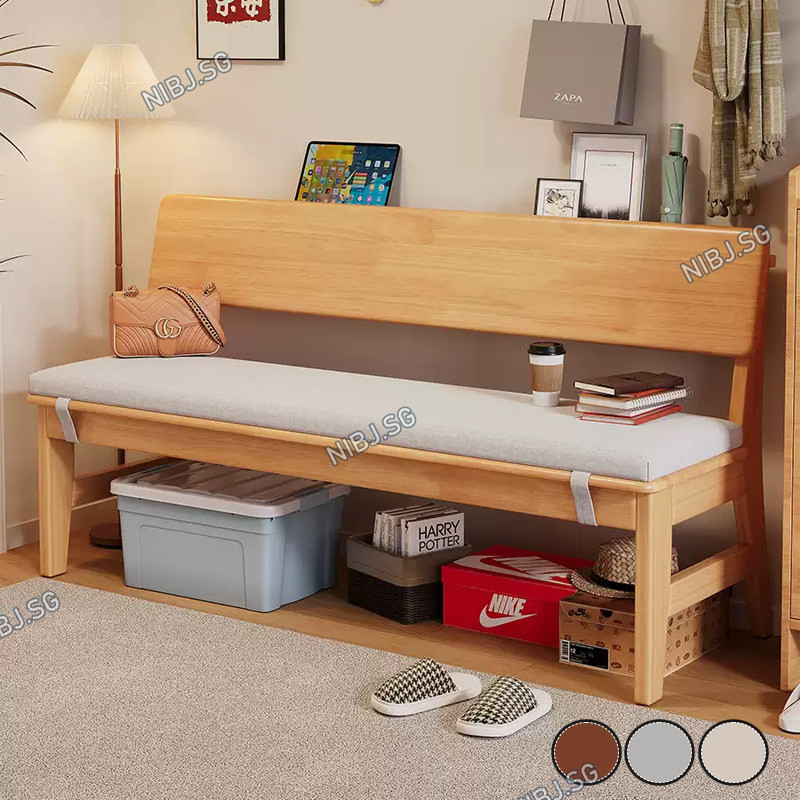 FNBJ Solid Wood Long Bench Back Soft Bag Bench Simple Dining Stool ...