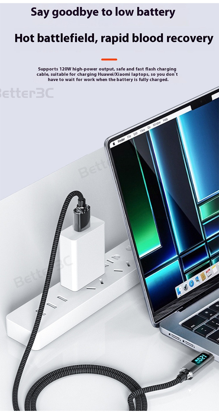 120W Digital display usb/type c to type c cable 6A super fast charging ...
