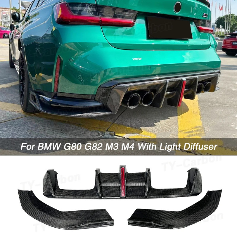 Dry Carbon Fiber Rear Bumper Lip Diffuser With LED Light Side Splitters ...