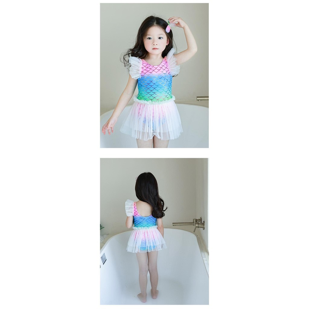 Girls One-piece Mermaid Princess Mesh Swimsuit Tank Style Kids Swimsuit ...