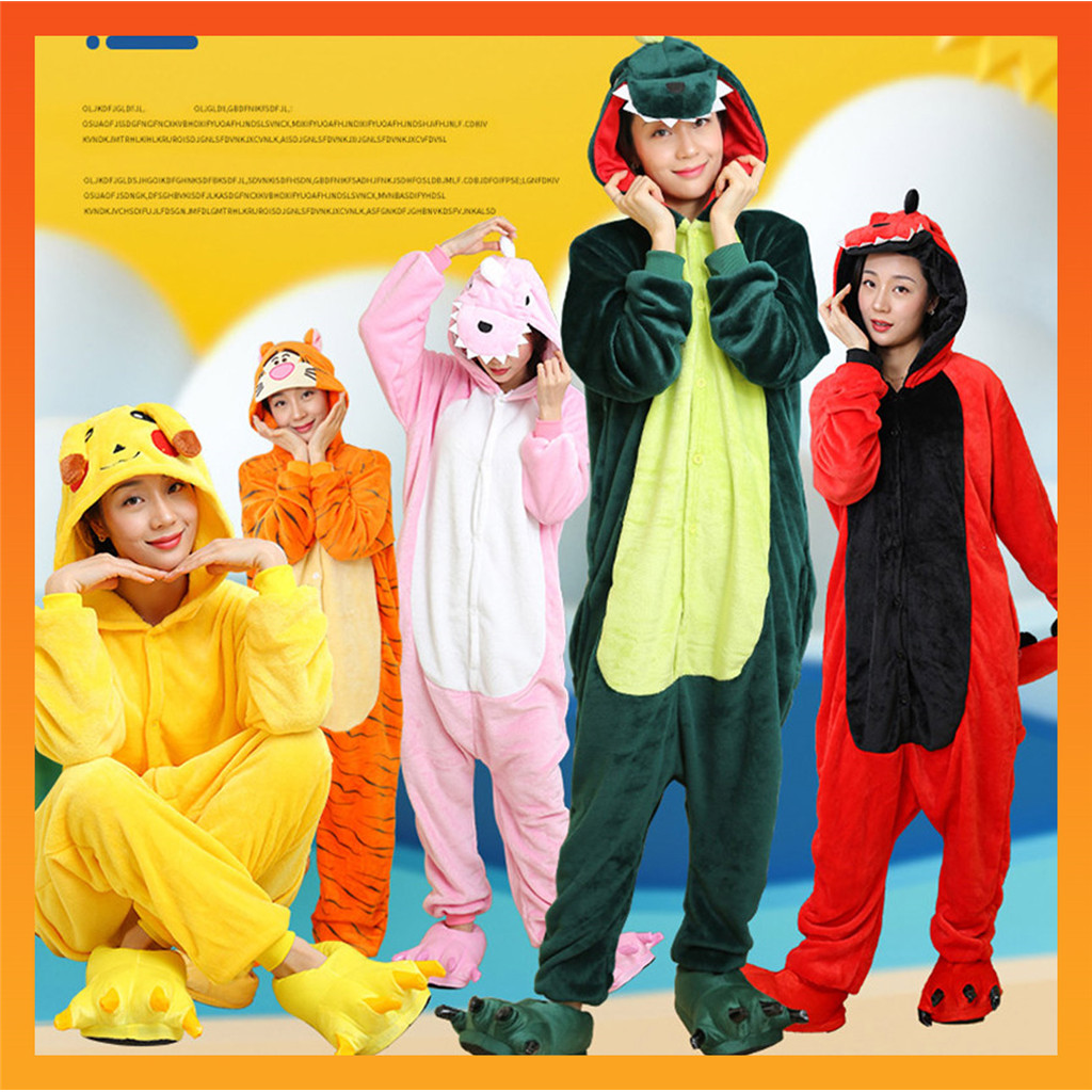 Women Men Cute Pikachu Stitch Dinosaur Animal Cartoon Pajamas Kigurumi ...
