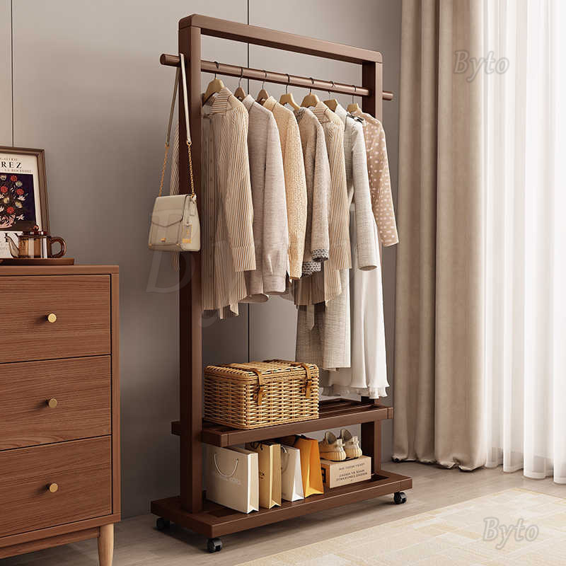 Byto Clothes Rack Wood Floor Coat Stand Household Simple Clothes Hanger ...