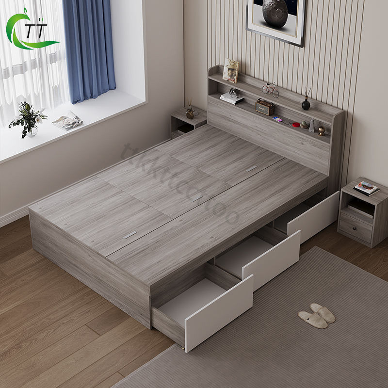 TTYY Bed Frame Double Bed Modern Simple Solid Wood Master Bedroom ...