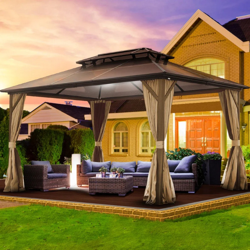 10X13ft Patio Gazebo with Netting & Curtains, Outdoor Aluminum Gazebos ...