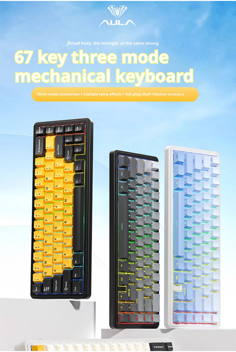 AULA F65 three mode customized mechanical keyboard, full key hot plug ...