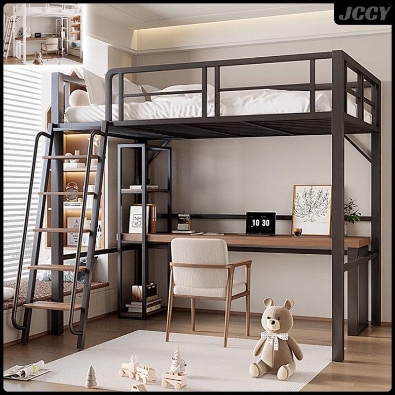 Loft Bed Duplex Second Floor Iron Elevated Bed Sheet Upper Bunk Bed ...
