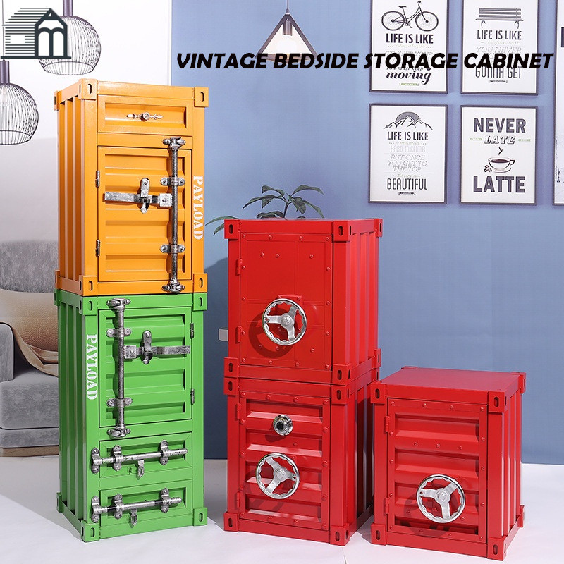 Creative Bedside Table Locker Industrial Style Iron Art Small ...