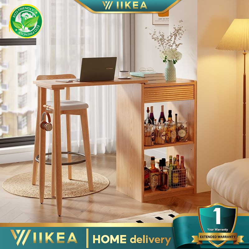 Solid Wood Bar Table Family Living Room Storage Island Table ...