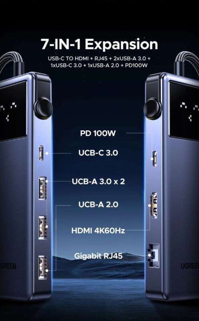 UGREEN UNO 7-in-1 USB-C Hub HDMI 4K 60Hz PD 100W USB A C 3.0 Gigabit LAN Ethernet Macbook iPad ...