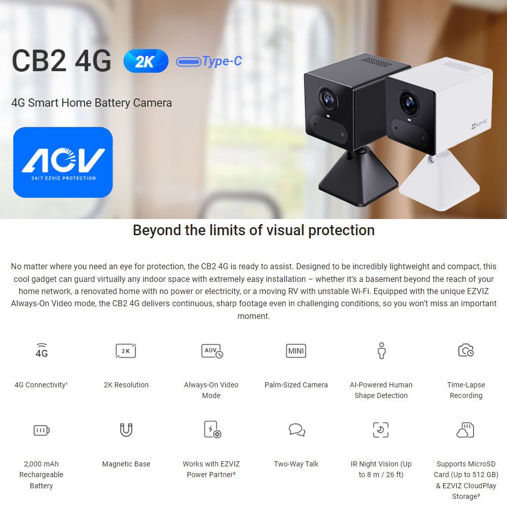 Ezviz CB2 4G 3MP Two Way Talk Motion Detection 4G LTE Battery Powered ...