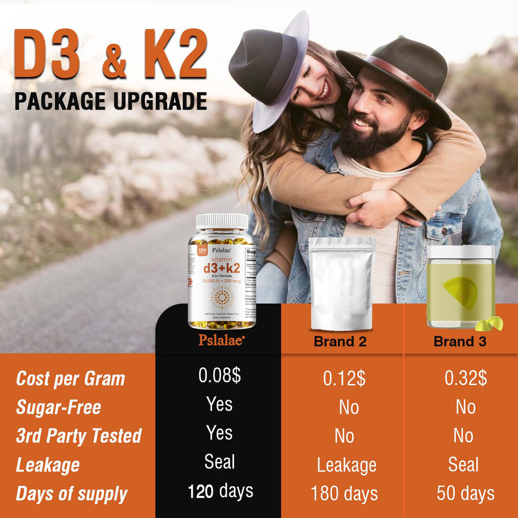 Vitamin D3 10000 Iu plus K2 200 Mcg, K2 Mk-7 plus D3 Vitamin Supplement ...