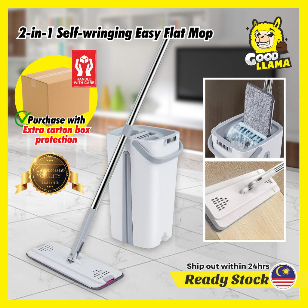 GOOD LLAMA 2in1 Self Cleaning Magic Mop Set Scratch Flat Bucket Spin ...