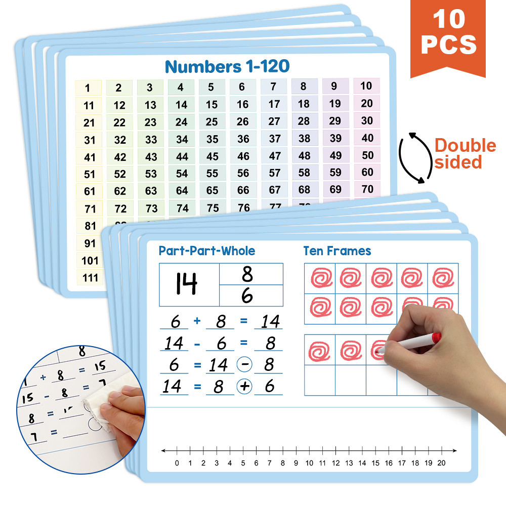 10Pcs Numbers 1-120 Maths Posters for Kids Children Double Side ...
