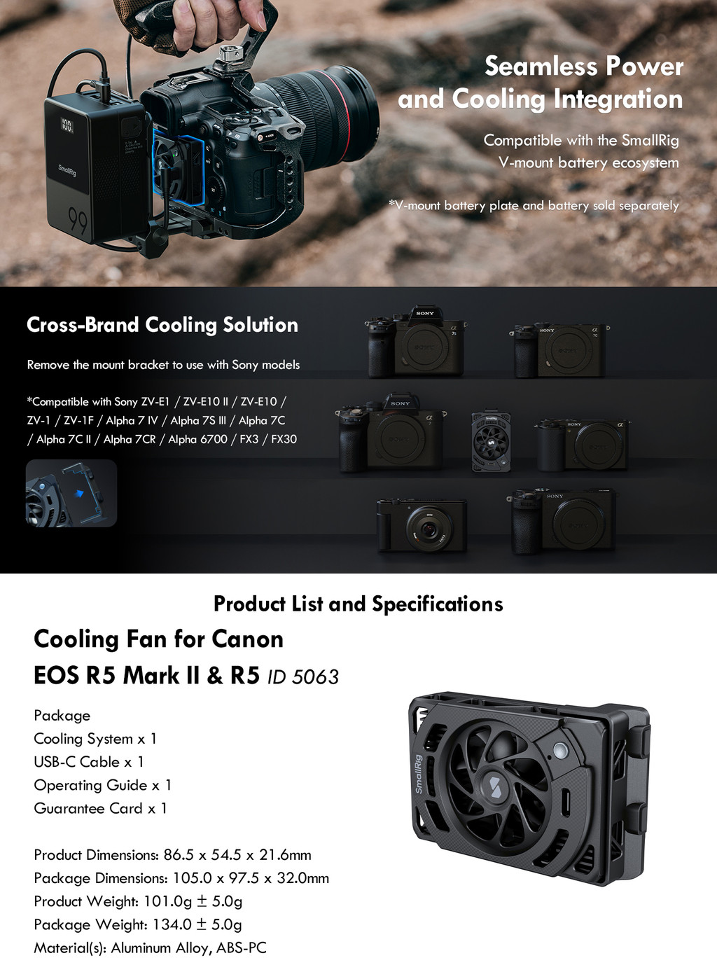SmallRig Cooling Fan for CANON EOS R5 Mark II & R5 [5063] TEC Cooling ...