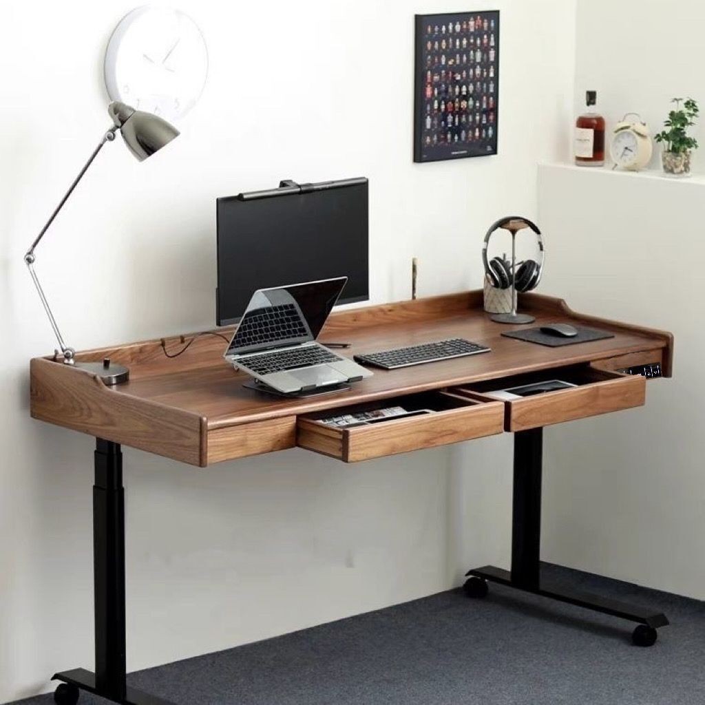 Solid Wood Black Walnut Electric Lift Desk Computer Intelligent Mobile ...