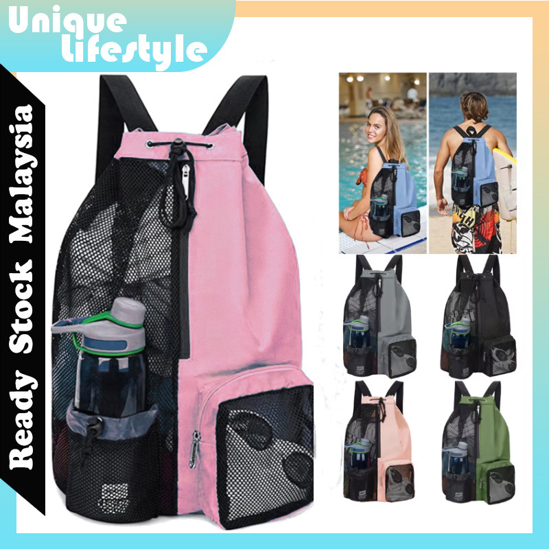 Wet Dry Separate Mesh Drawstring Swimming Swim Bag Backpack Beg ...
