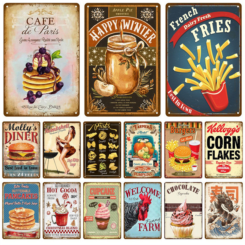 Wall Art Decor Fast Food Metal Sign Plaque Vintage Tin Sign Iron ...