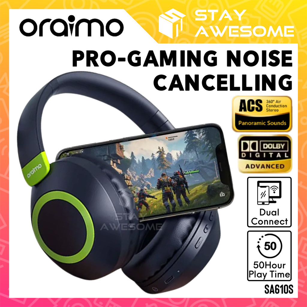 ORAIMO Super Bass Wireless ANC Noise Cancelling Gaming Headset No Delay ...