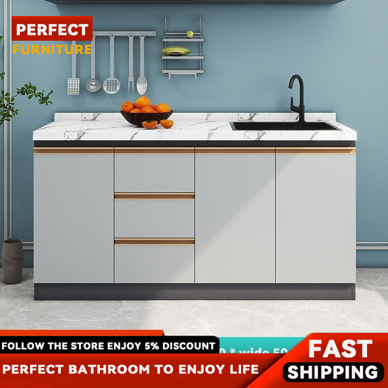 Simple Kitchen Cabinet Marble Slab Countertop Integrated Stove Cabinet ...