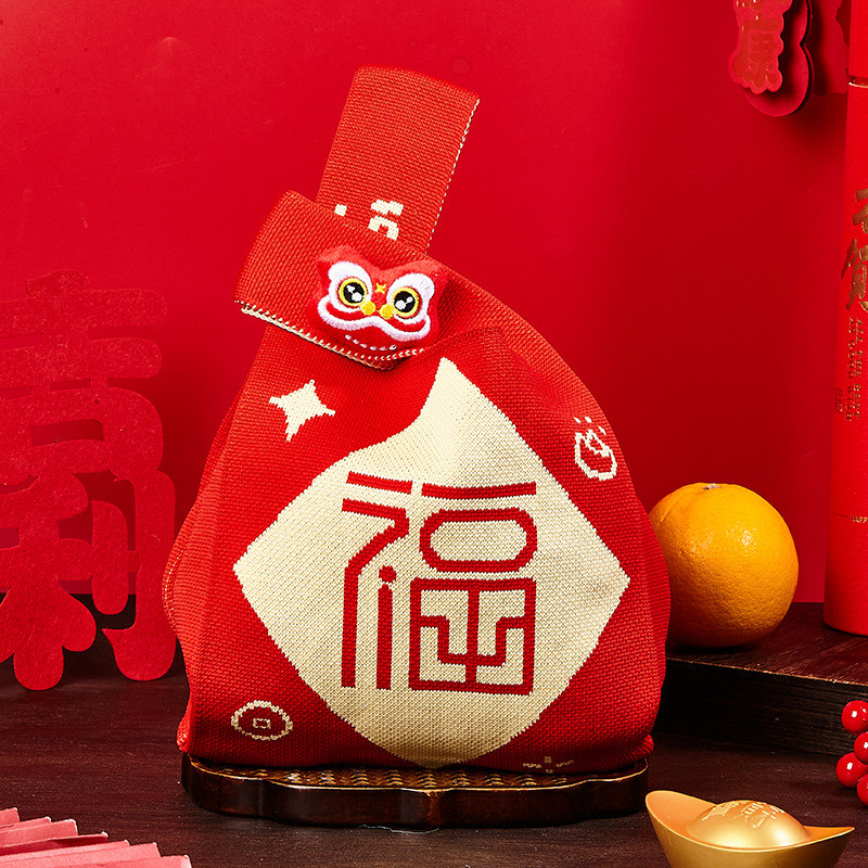 Cny Bag Orange Bag New Year Style Red Knitted Bag Company Annual ...