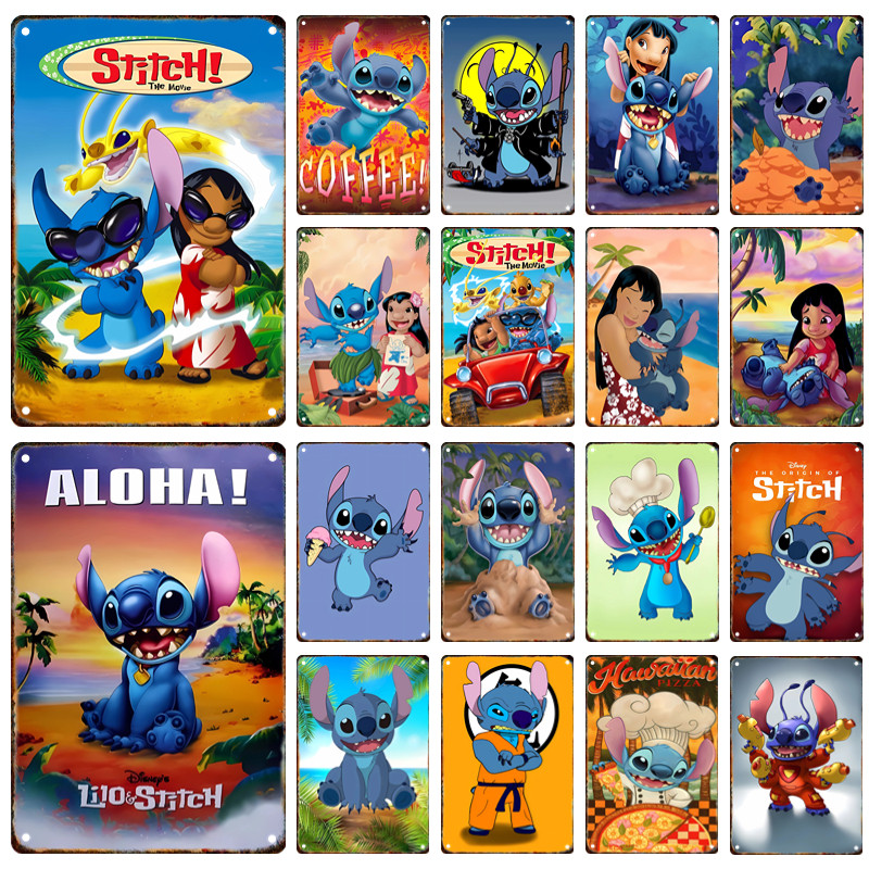 Disney Stitch Metal Tin Sign Retro Star Baby Movie Plaque Tin Painting ...