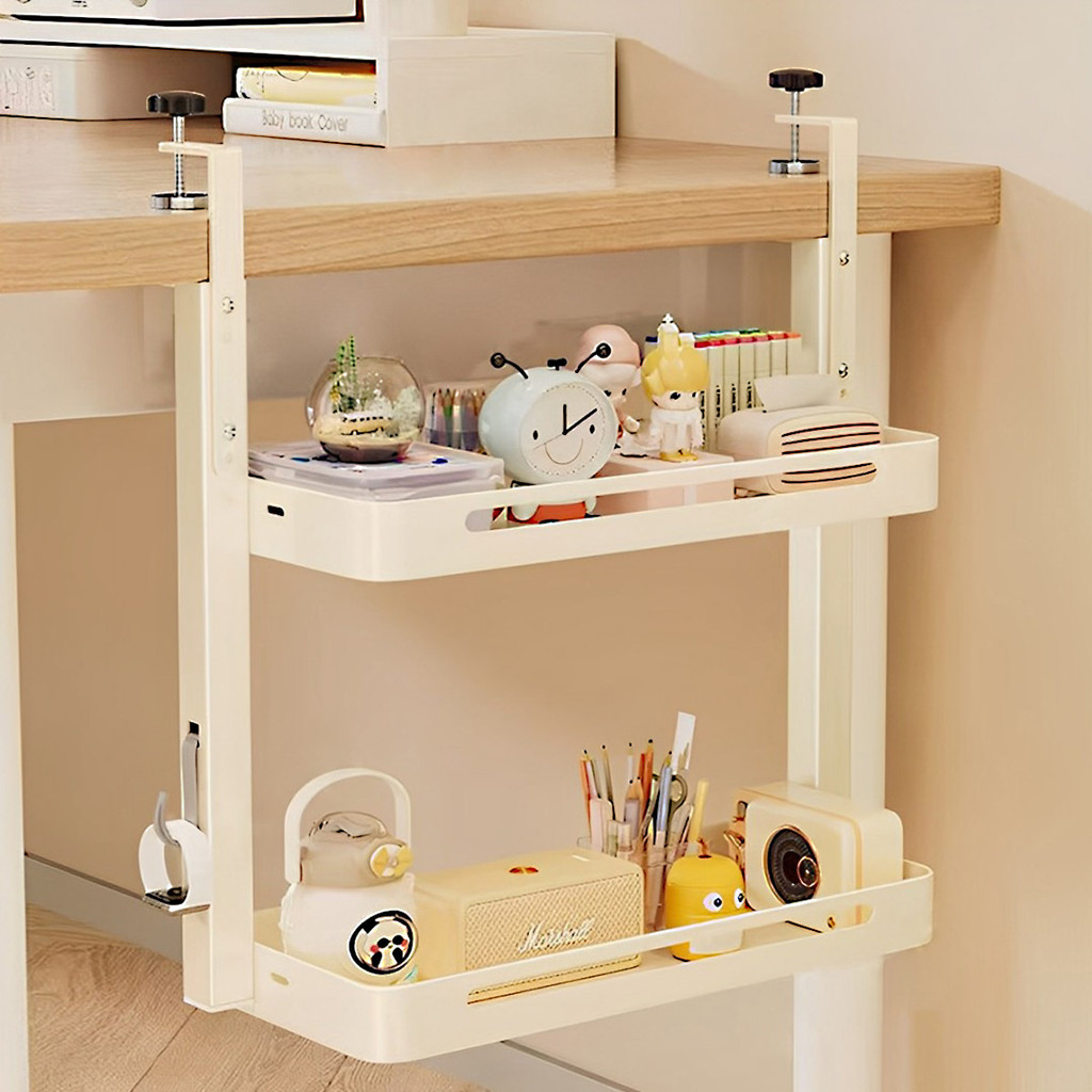2Layer Desktop Storage Rack Clamp-On Organizer Shelf Office Table Stationery Bookshelf Rak ...