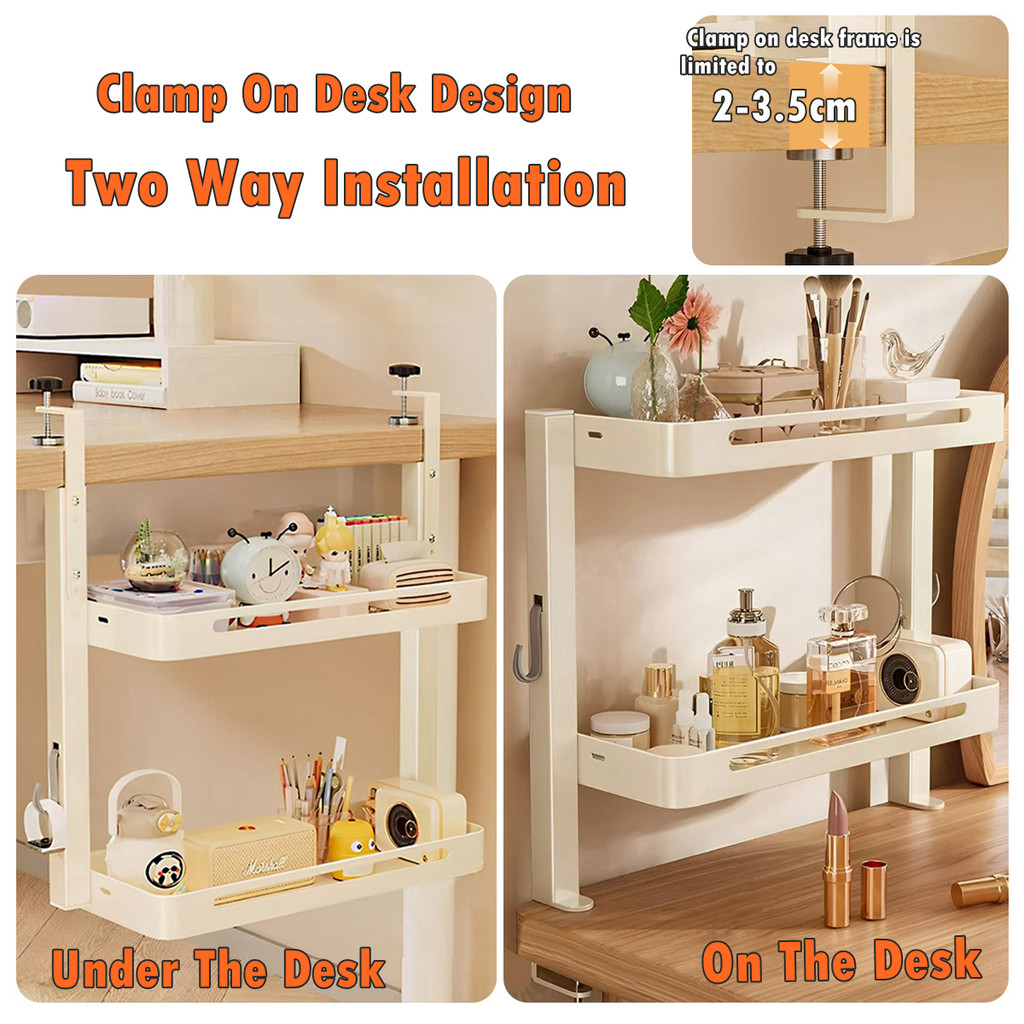 2Layer Desktop Storage Rack Clamp-On Organizer Shelf Office Table ...