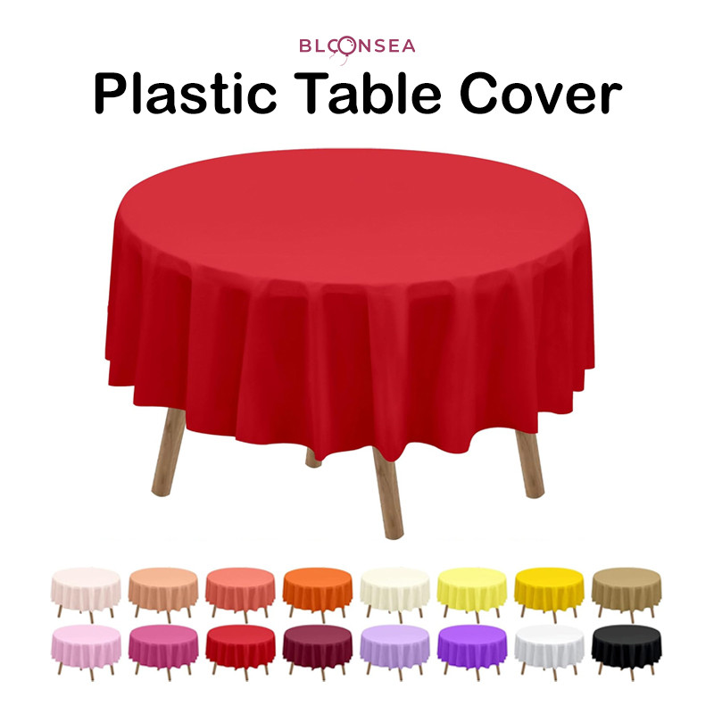 Round Table Cover Plastic Tablecloth 84 Inches Reusable Dining Folding ...