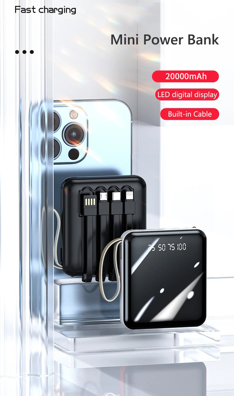 22.5W Super Fast Charge 20000mAh Power Bank Built in Cable Portable ...
