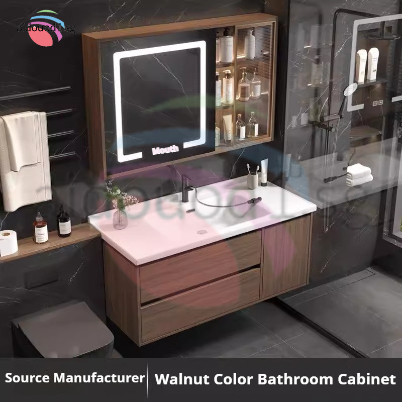 Solid Wood Bathroom Cabinet Household Bathroom Ceramic Integrated ...