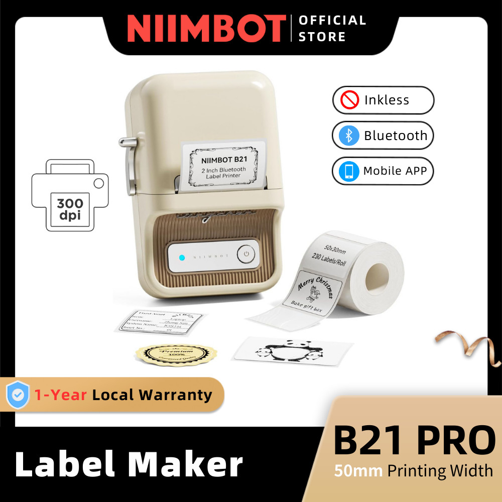NIIMBOT B21 PRO 300 DPI Thermal Label Maker, Wireless Bluetooth Portable Inkless Sticker Printer ...