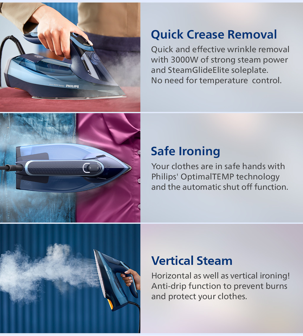 PHILIPS Azur Steam Iron 8000 series DST8020 with OptimalTEMP technology ...