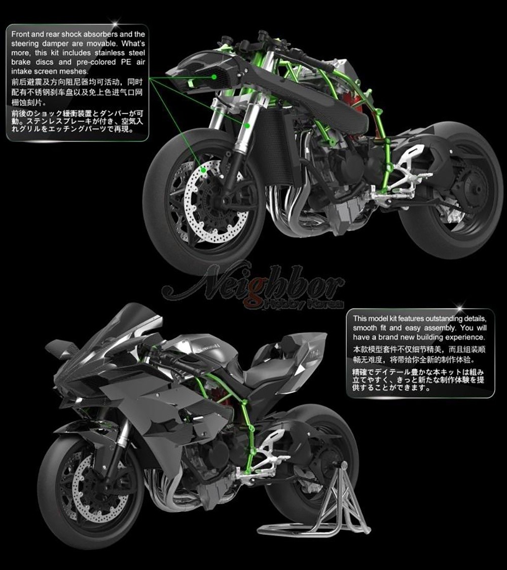 Kawasaki Ninja H2 R Model Kit Pre Colored Version by MENG - MEMT-001S ...