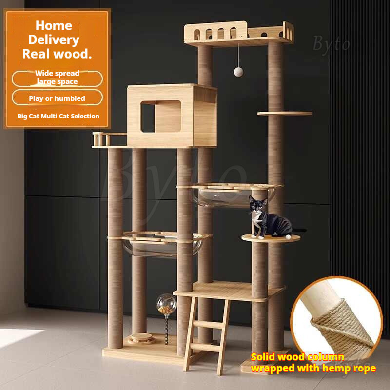 Byto Solid Wood Cat Climbing Frame, Cat Nest, Cat Tree Integrated, Cat ...