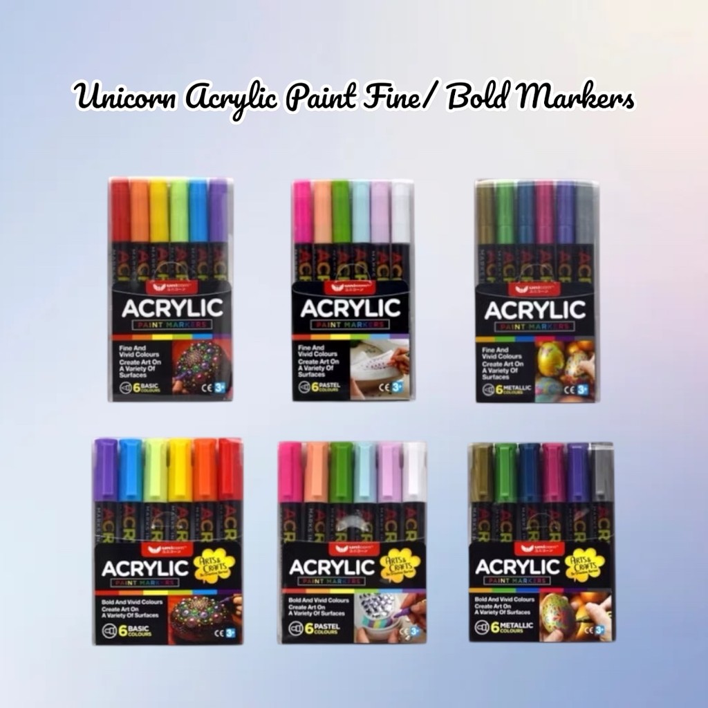 Unicorn Acrylic Paint Fine/ Bold Markers | Shopee Singapore