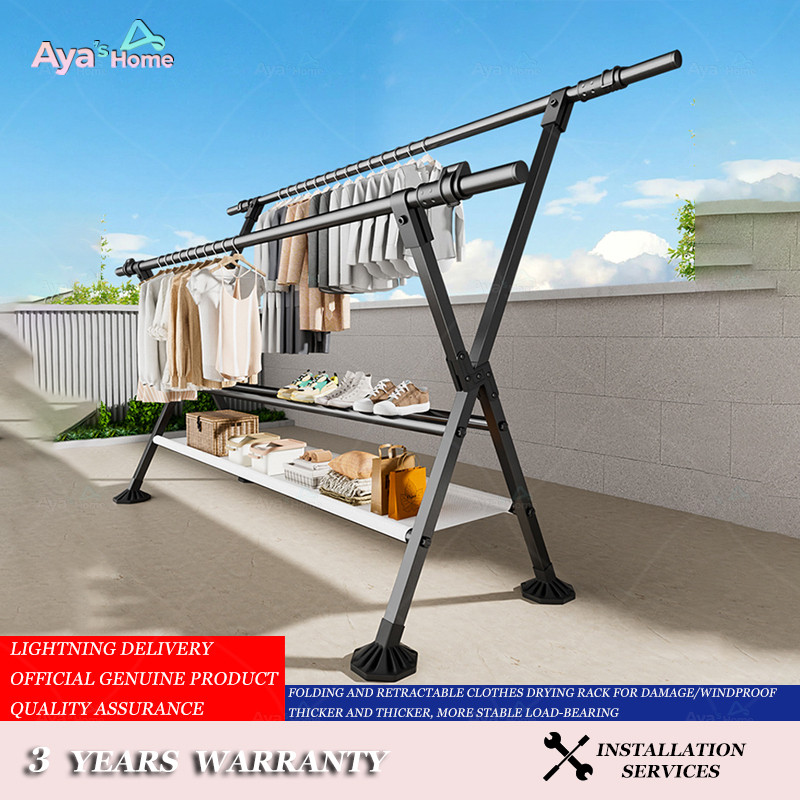 Aya Clothes Drying Rack Home Balcony Foldable Thick Carbon Steel Frame ...
