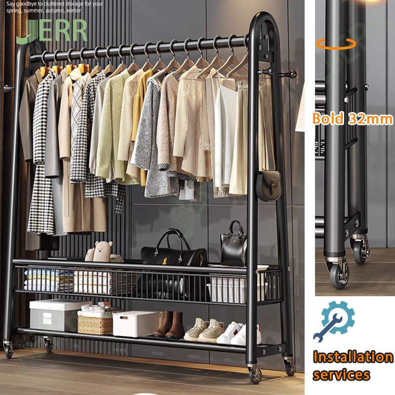 Stand Large Capacity Layer Mobile Hanger Multi Functional Clothes Rack ...