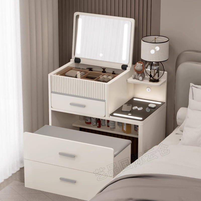 Solid Wood Dressing Table Bedside Table Integrated Cream Style Small ...