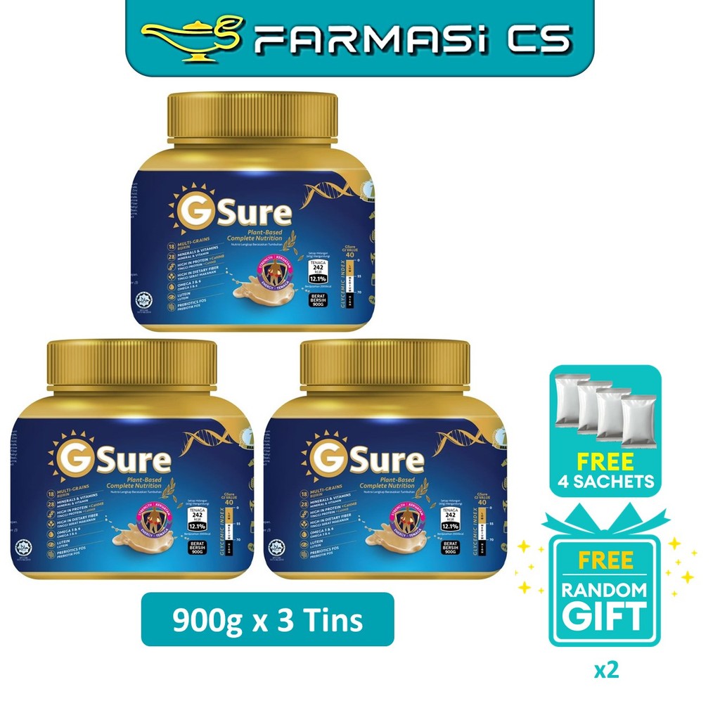 Good Morning Gsure 900g x 3 Tins EXP:08/2027 FREE 2 Random + 4 Random Sachets [ G sure ...