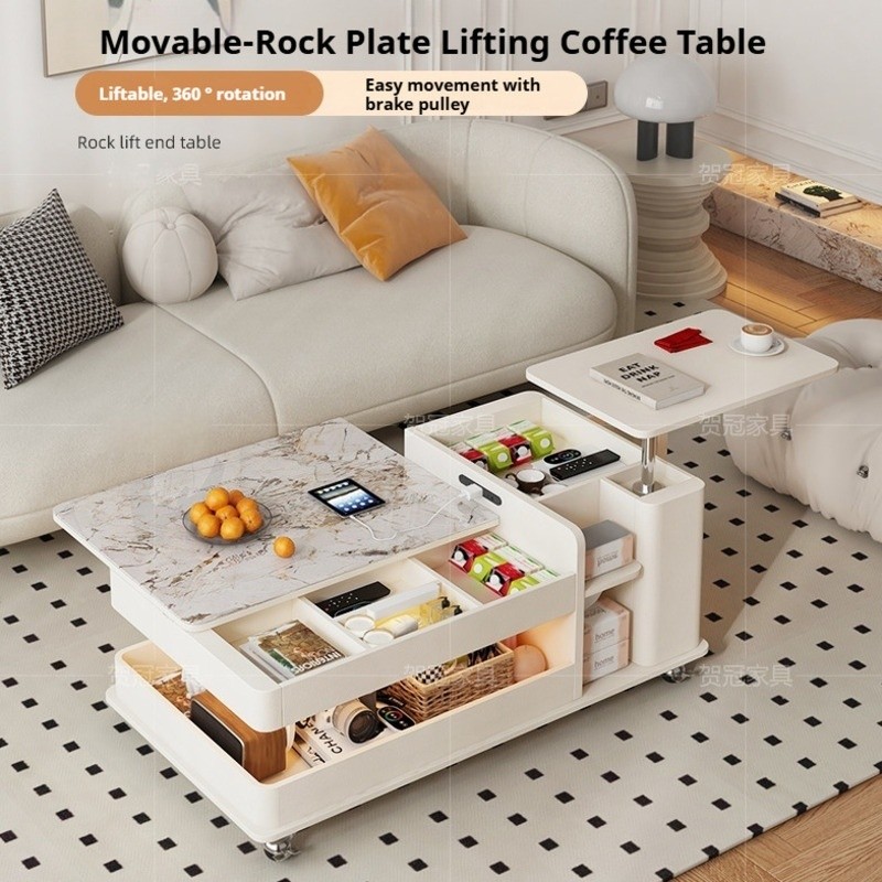 Tea Table Cream Rectangular Style Lift Top Coffee Table High Movable ...
