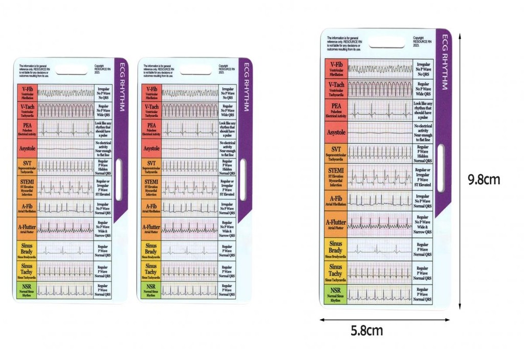 Electrocardiogram Rhythm Badge Card Double-sided Ekg Rhythm Guide ...