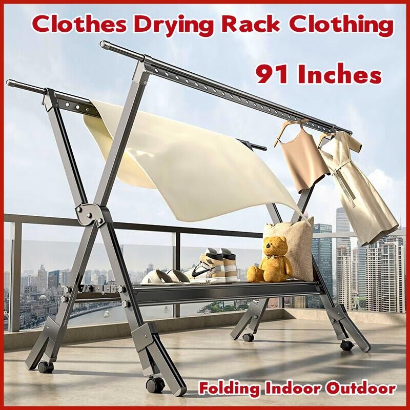 91 inch Heavy Duty Stainless Steel Laundry Drying Rack, Foldable ...