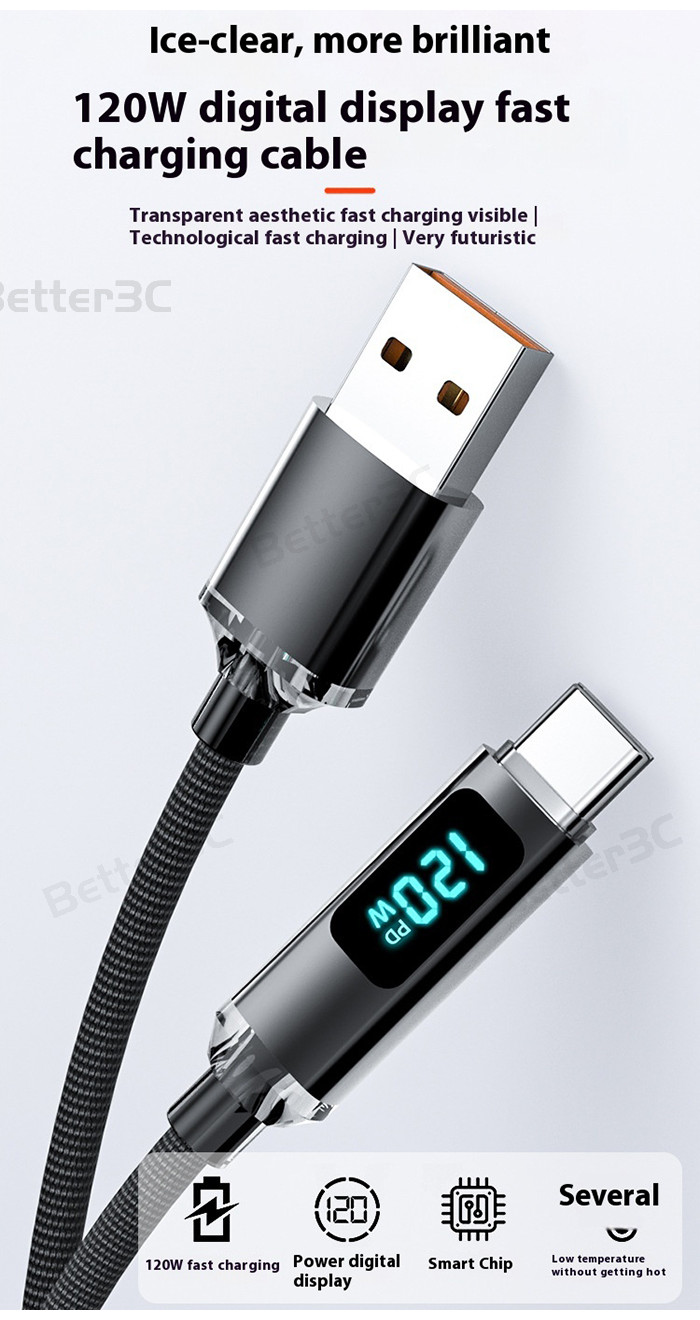 Dual Type C 120W super fast charging Cable With LED digital display ...
