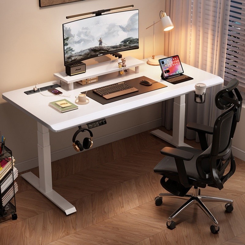 Solid Wood Electric Lifting Office Table Painted Desktop Computer Table ...