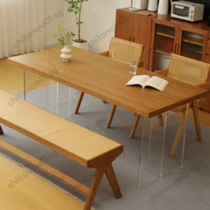 Japanese Style Wooden Acrylic Suspended Dining Table Set Rectangular ...