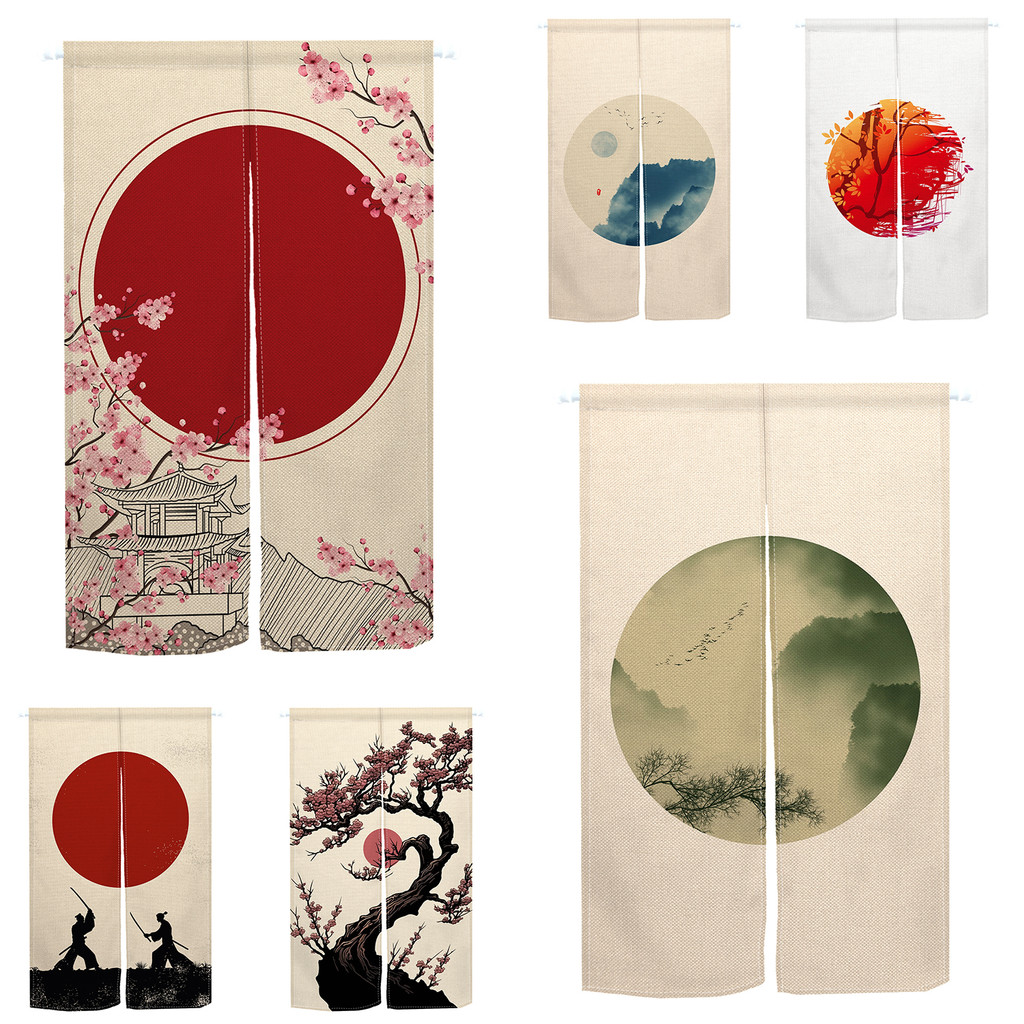 Japan Door Curtains Red Sun Japanese Shrine Door Red Round Plum Blossom ...