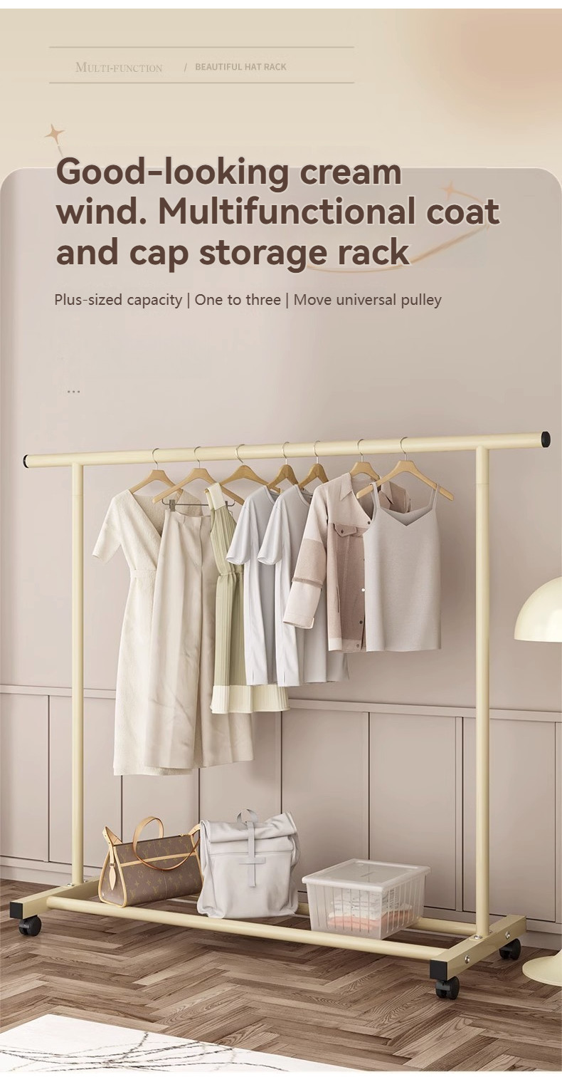 Home Assembled Cream Coat Hat Stand Bedside Clothes Hanging Rack Moving ...