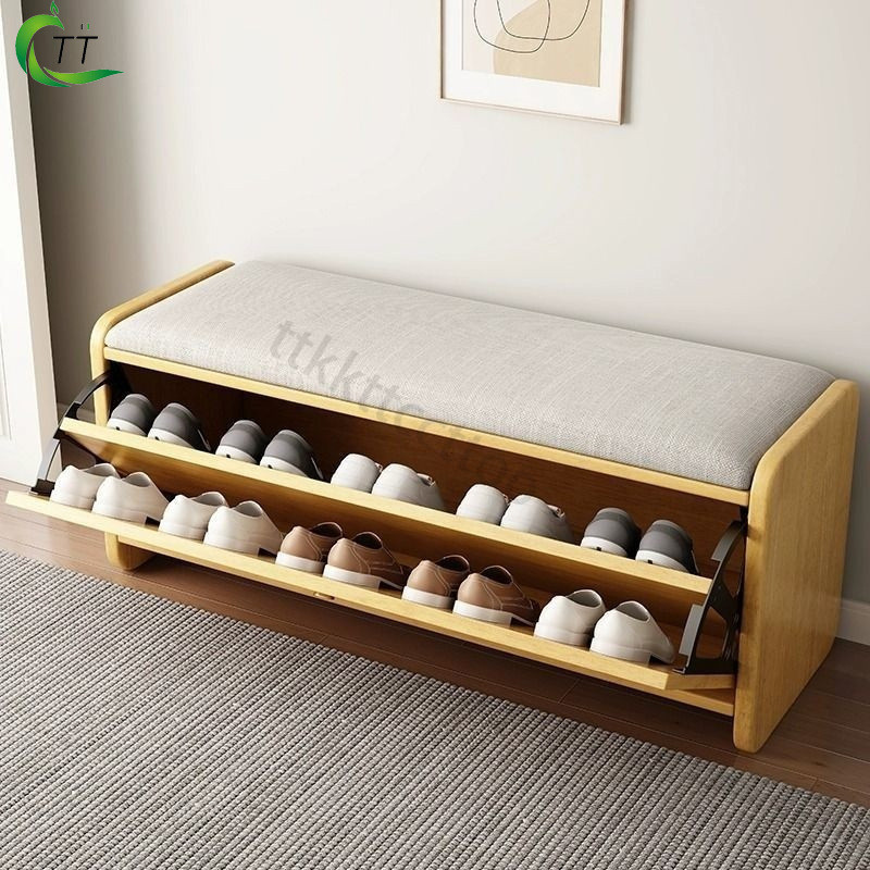 TT Bench Shoe Bench Solid Wood Flip Bucket Shoe Cabinet Household ...