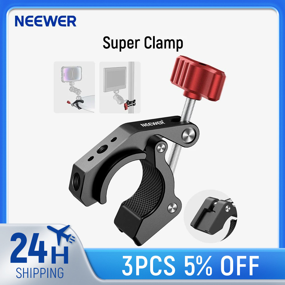NEEWER Super Clamp with Cold Shoe and 1/4" 3/8" Threaded Holes, Max ...